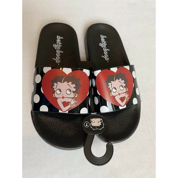 Betty Boop | Shoes | Betty Boop Slides Sandals Slip On Black White ...